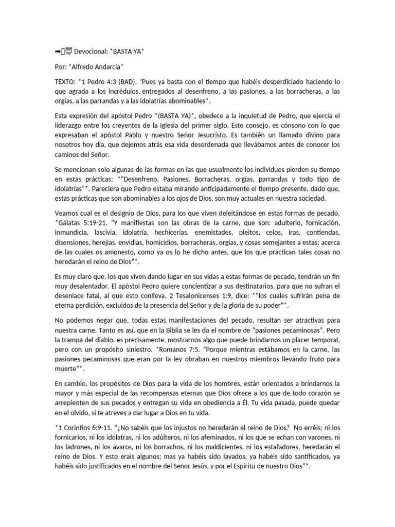 Devocional BASTA YA | PDF | Pecado | Creencia religiosa y doctrina