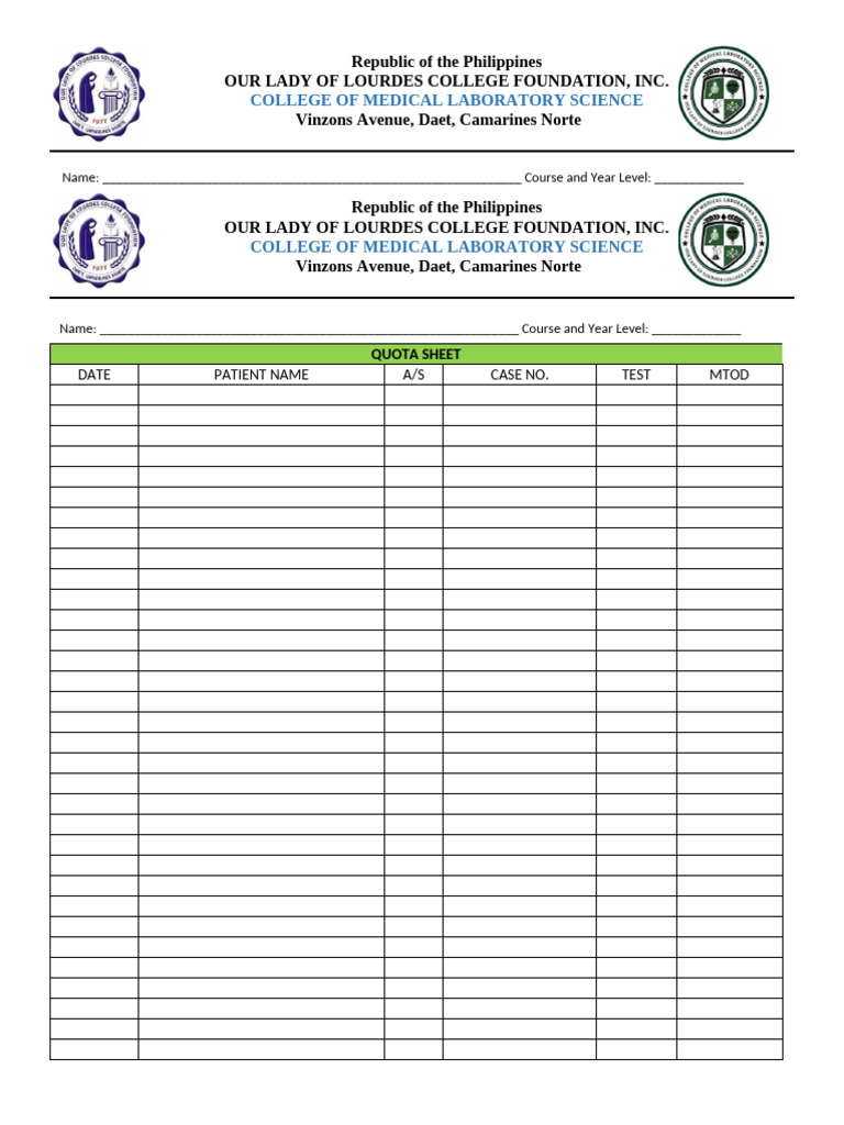 DTR Quota Sheet OLLCF | PDF