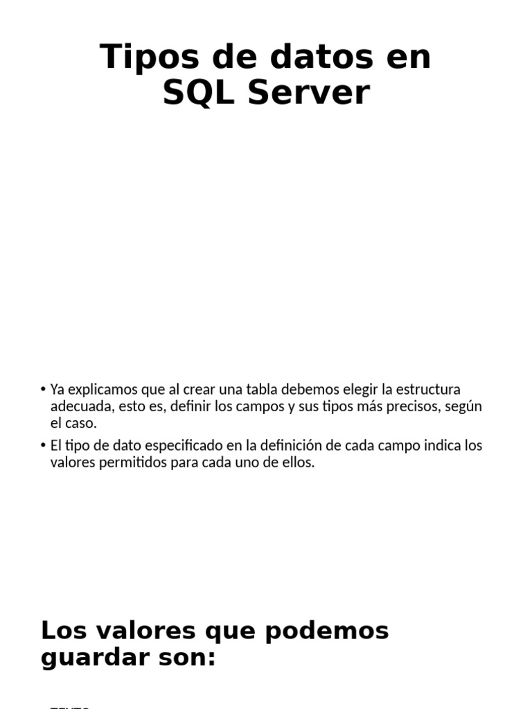 Tipos de Datos en SQL Server | PDF | Tipo de datos | Cadena (informática)