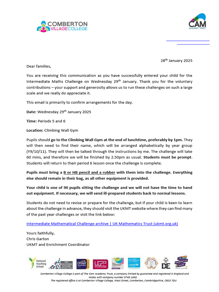 IMC Confirmation Letter | PDF | United Kingdom | Mathematics