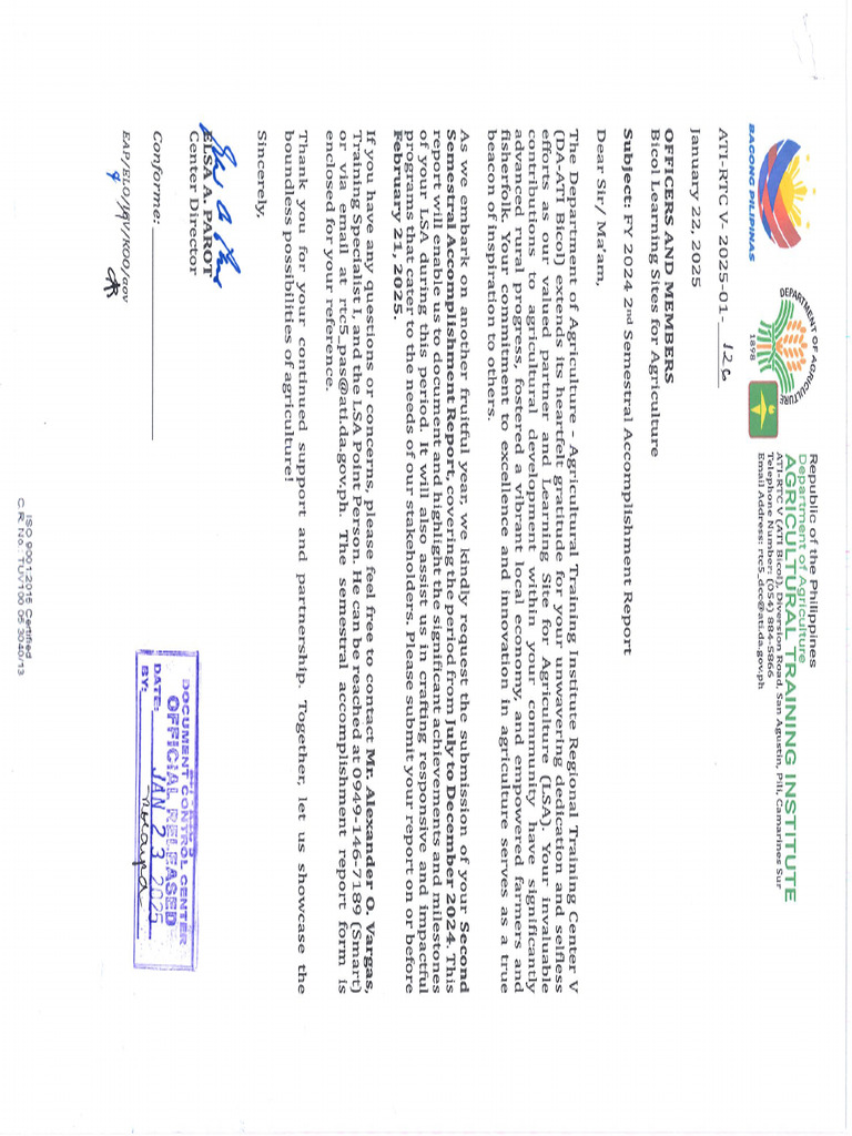 Notice of Submission of Semestral Accomplishment Report | PDF