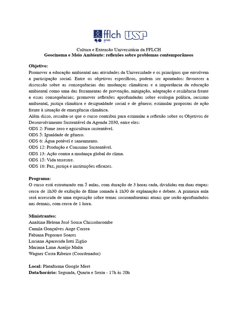(Programa) Geocinema e Meio Ambiente - Reflexões Sobre Problemas ...