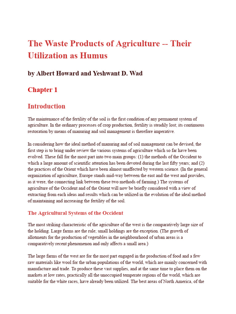The Waste Products of Agriculture - Their Utilization As Humus - by ...