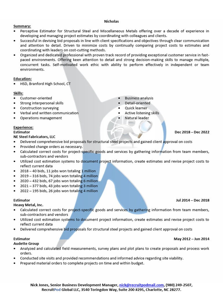 Nicholas - Structural Steel Estimator - Providence, RI | PDF ...