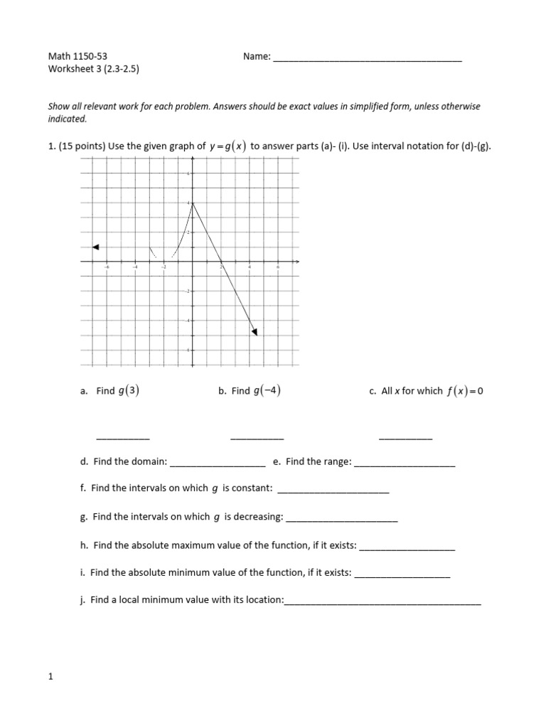 Worksheet 3 (2.3-2.5) S25 (1) | PDF | Function (Mathematics ...