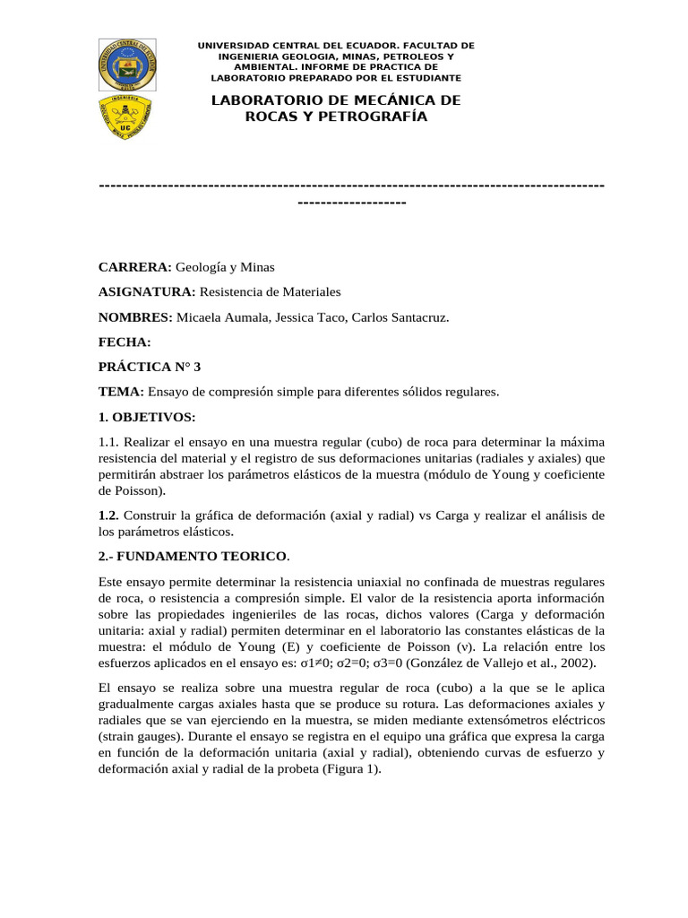 Ensayo de Compresión en Rocas | PDF | Deformación (ingeniería) | El ...