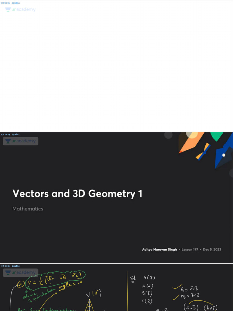 366 Vectors and 3D Geometry 1 Notes Aditya Narayan Sing Nishant | PDF