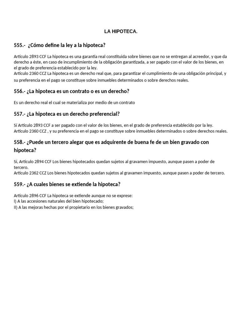 Definición y aspectos de la hipoteca | PDF | Ley de hipotecas | Pagos