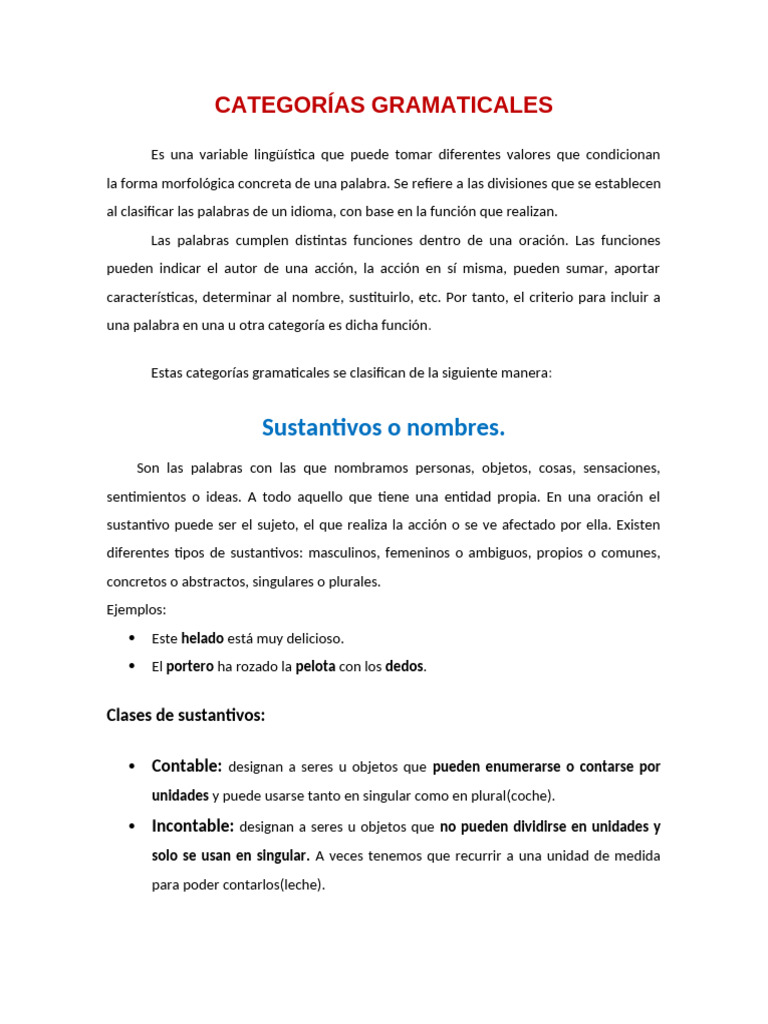 Categorias Gramaticales | PDF | Verbo | Adjetivo