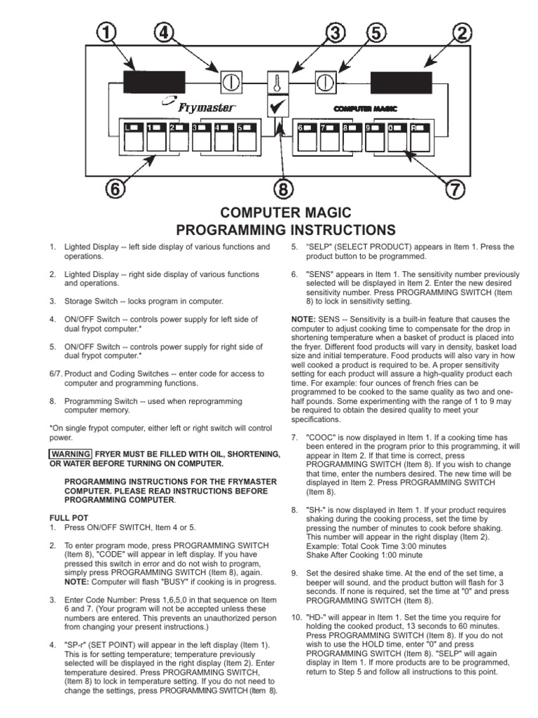 Frymaster Computer Programming Guide | PDF | Fahrenheit | Switch