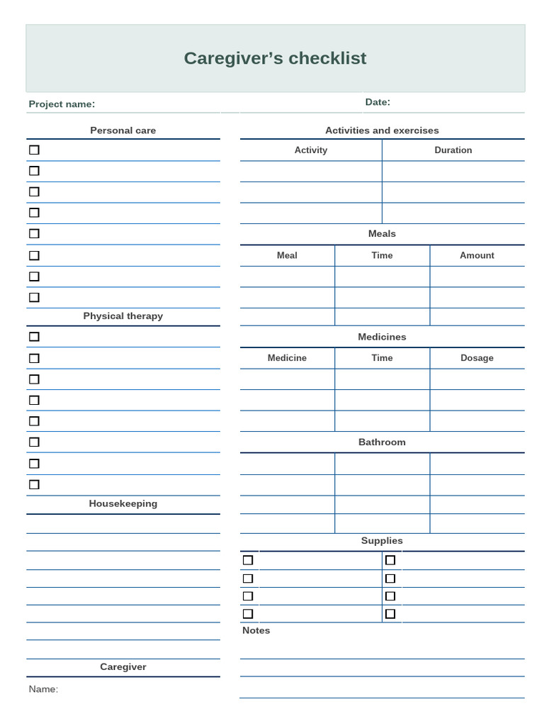 Essential Caregiver Checklist Template | PDF