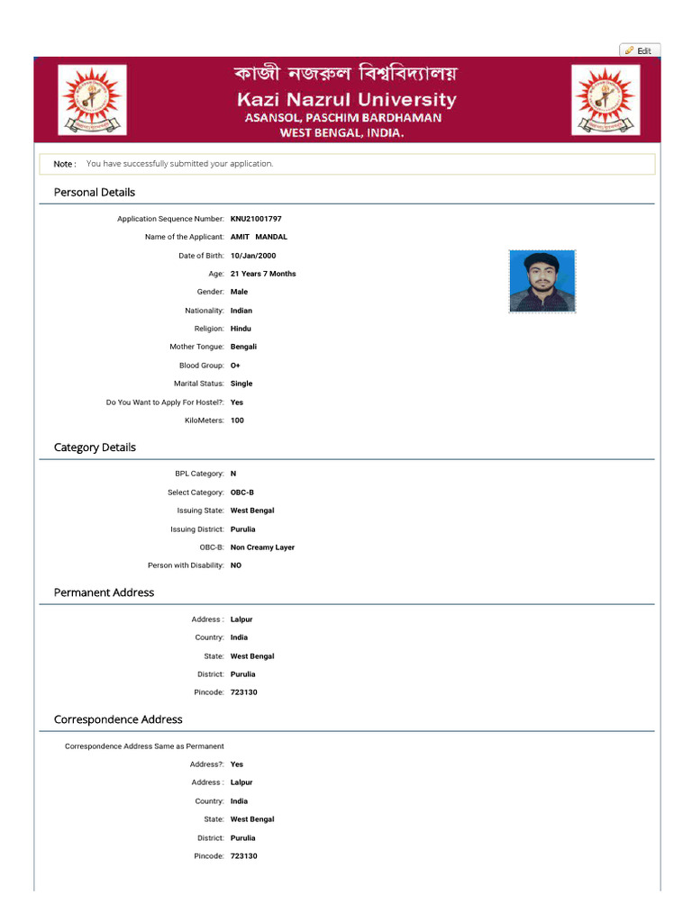 KNU PG Admission Form 2021 | PDF