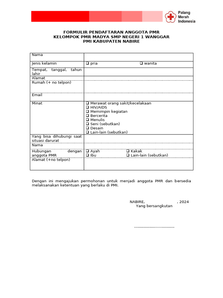 Formulir Pendaftaran PMR | PDF
