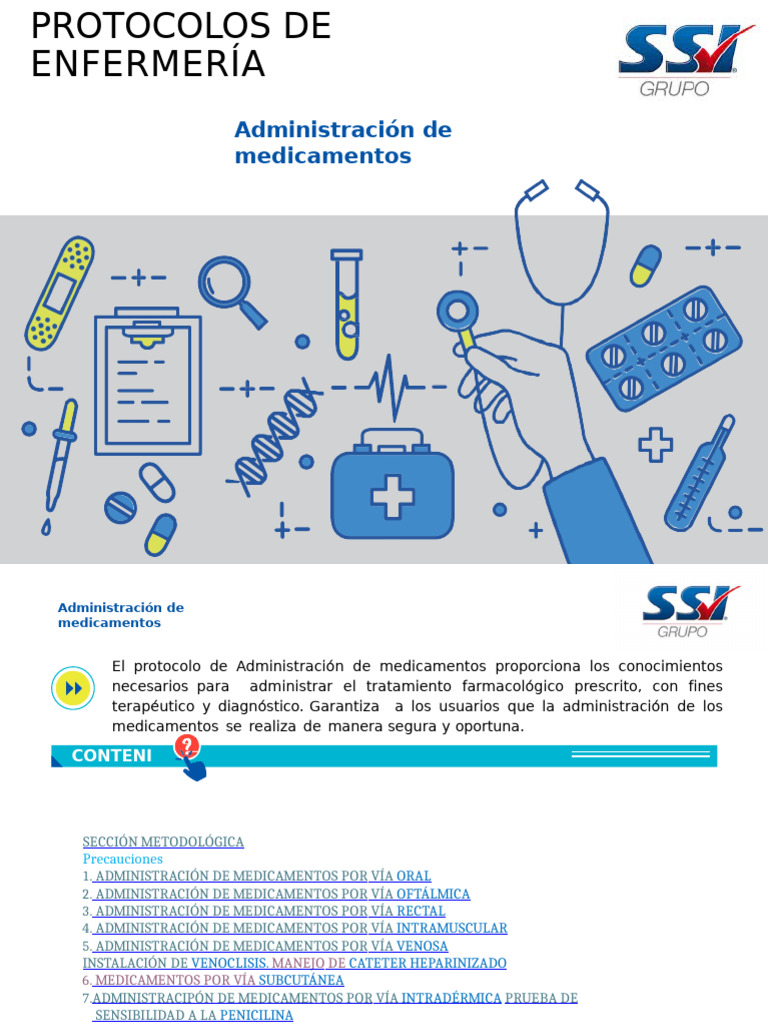 Protocolo de Enfermería Administración de Medicamentos Urgencias Ssi | PDF | Terapia intravenosa ...