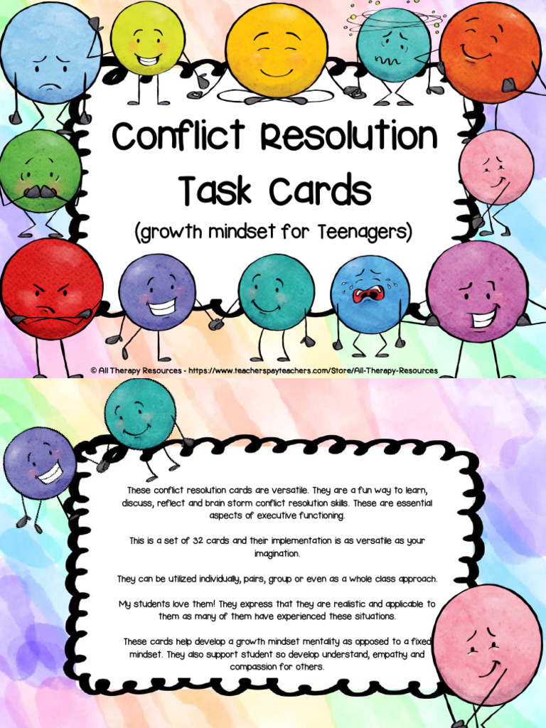 Conflict Resolution Task Cards for Teens | PDF
