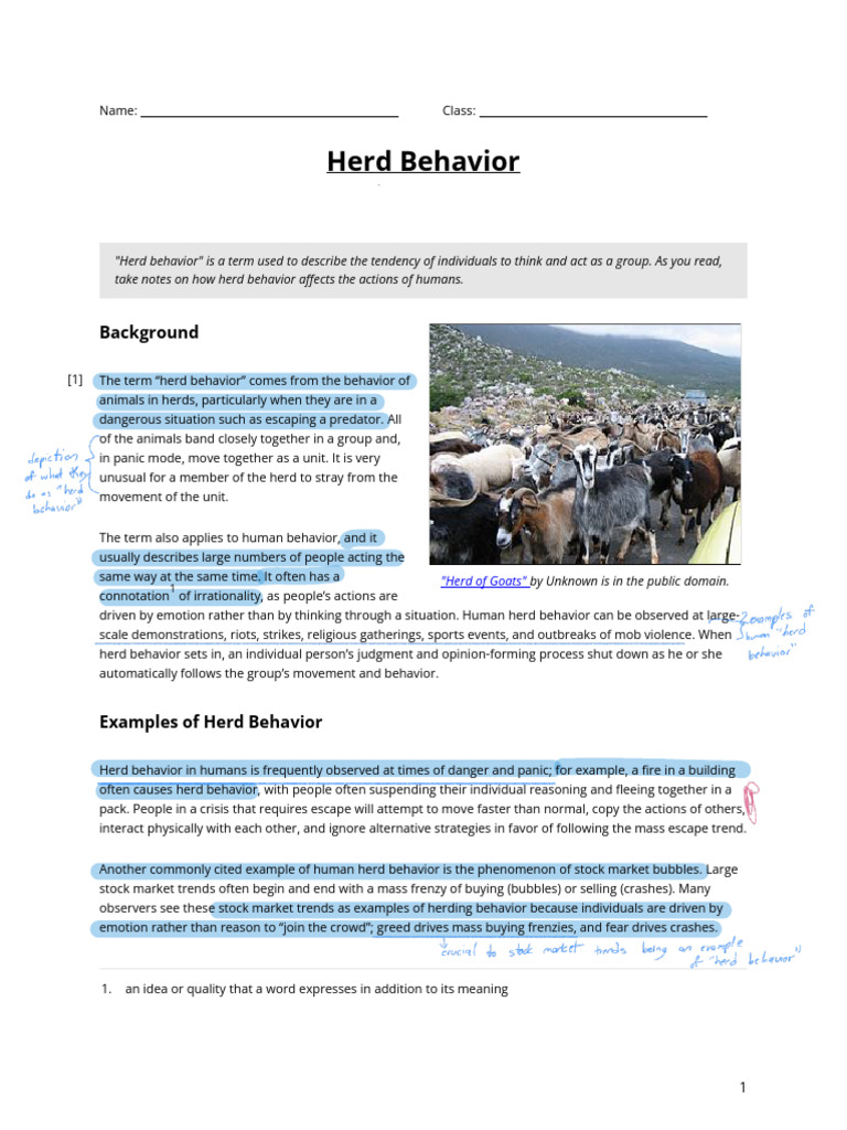 Herd Behavior-Student | PDF | Herd | Emotions