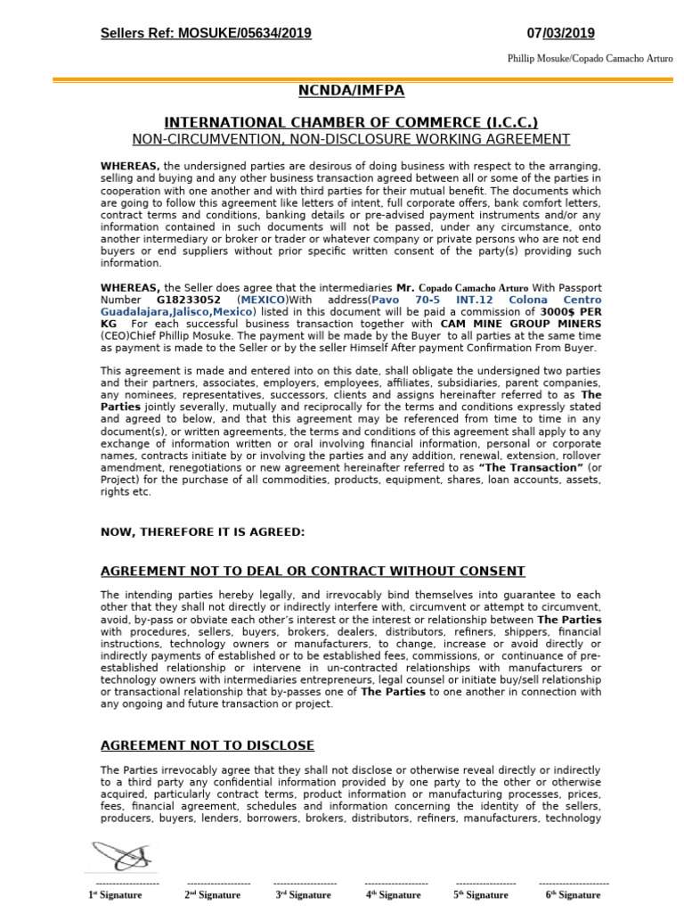 NCNDA/IMFPA Agreement Overview | PDF | Arbitration | Business