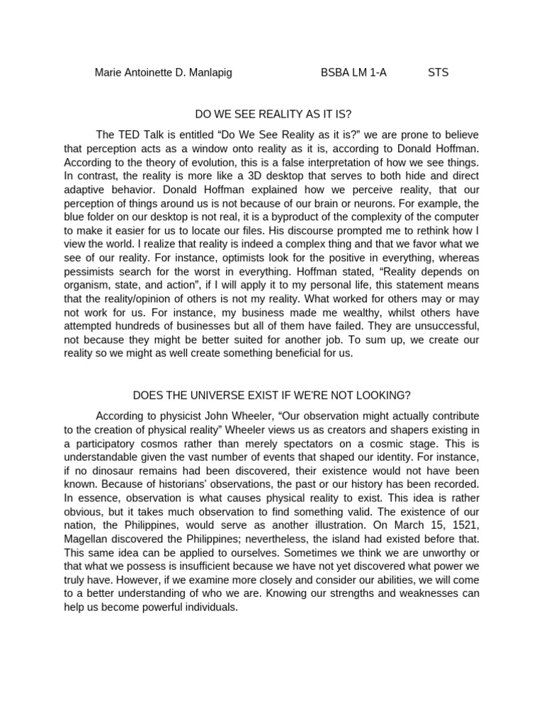 Module a Assignment Manlapig,Marie Antoinette | PDF | Reality | Existence