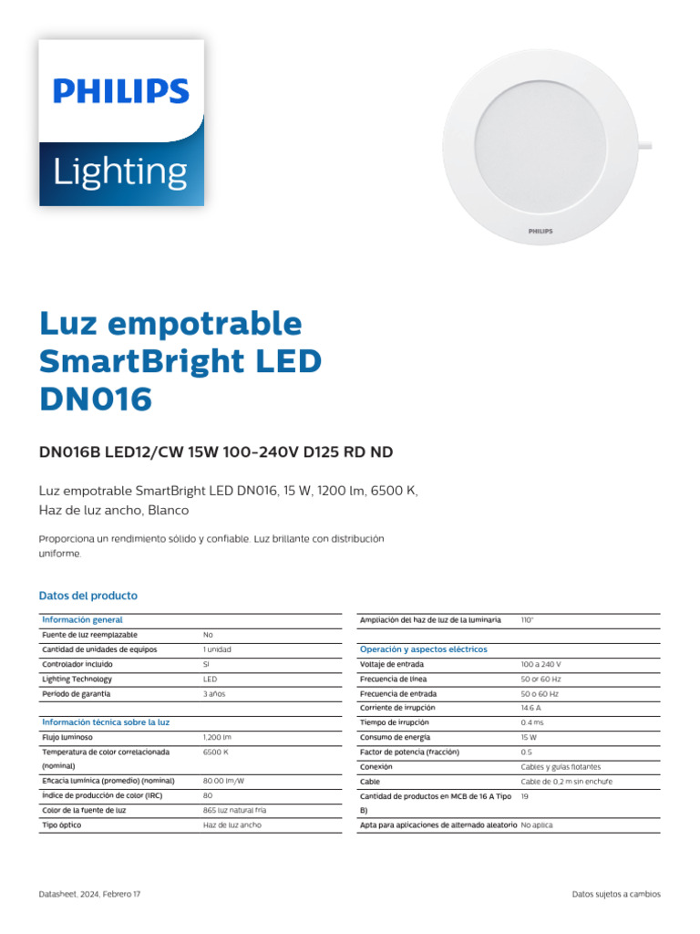 Luz Empotrable SmartBright LED DN016 - Philips | PDF | Diodo emisor de ...