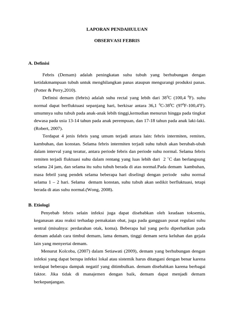 Laporan Pendahuluan febris | PDF