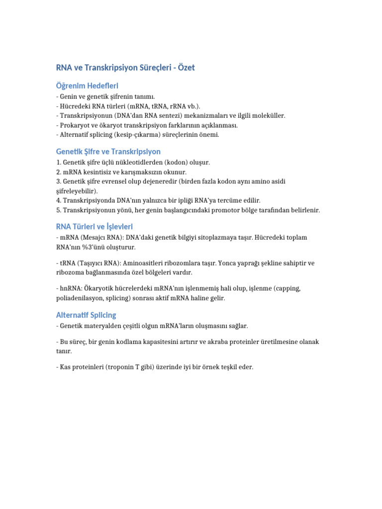 RNA_ve_Transkripsiyon_Surecleri_Ozet | PDF