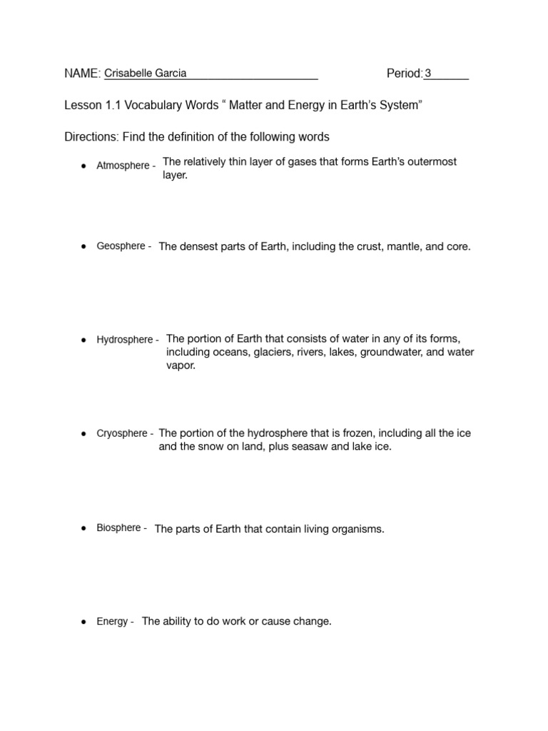Vocabulary: Matter and Energy Terms | PDF