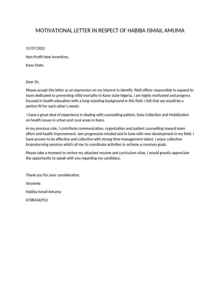 Motivational Letter | PDF