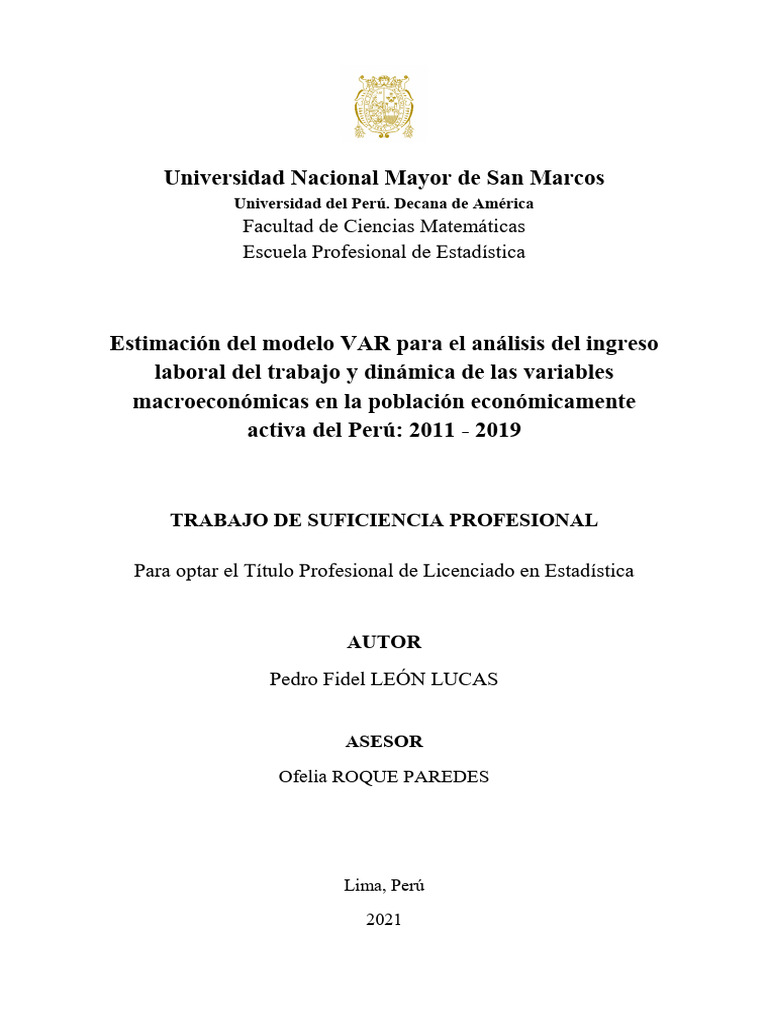 Análisis VAR del Ingreso Laboral en Perú | PDF | Macroeconómica ...