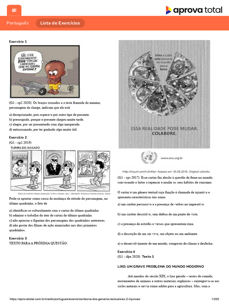 Cópia de LISTA 1O GÊNEROS TEXTUAIS | PDF | Desperdício | Internet