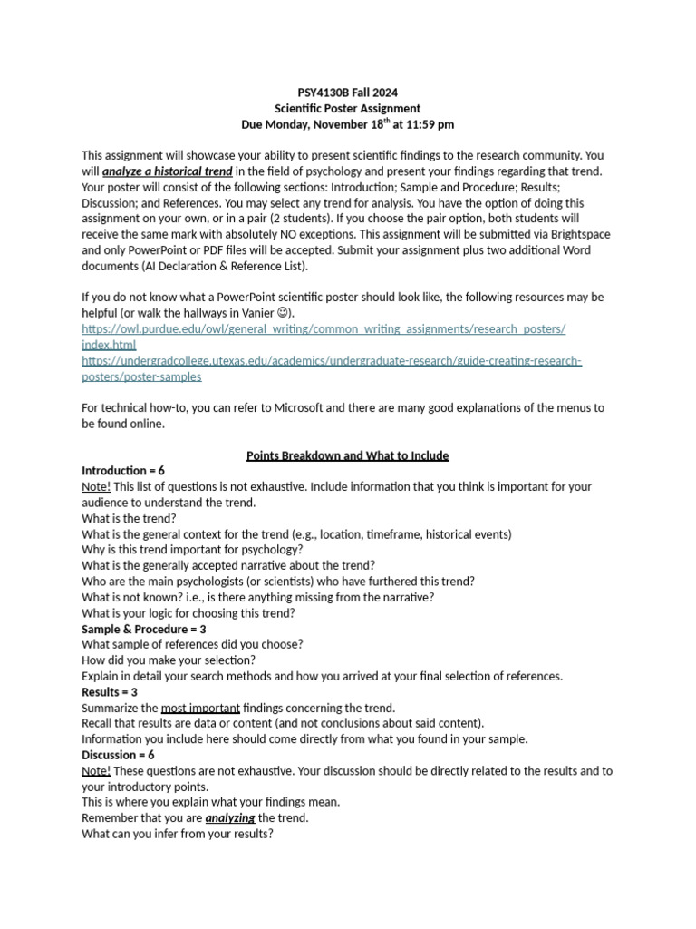 Scientific Poster Assignment | PDF | Microsoft Power Point | Psychology