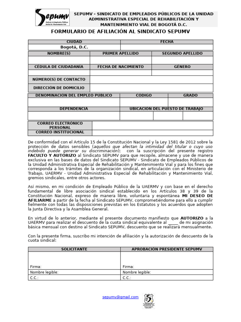Formato Afiliacion | PDF | Sindicato | Gobierno