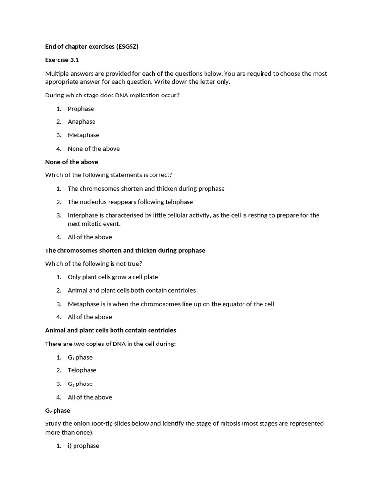 End of chapter exercises | PDF | Mitosis | Cell Biology