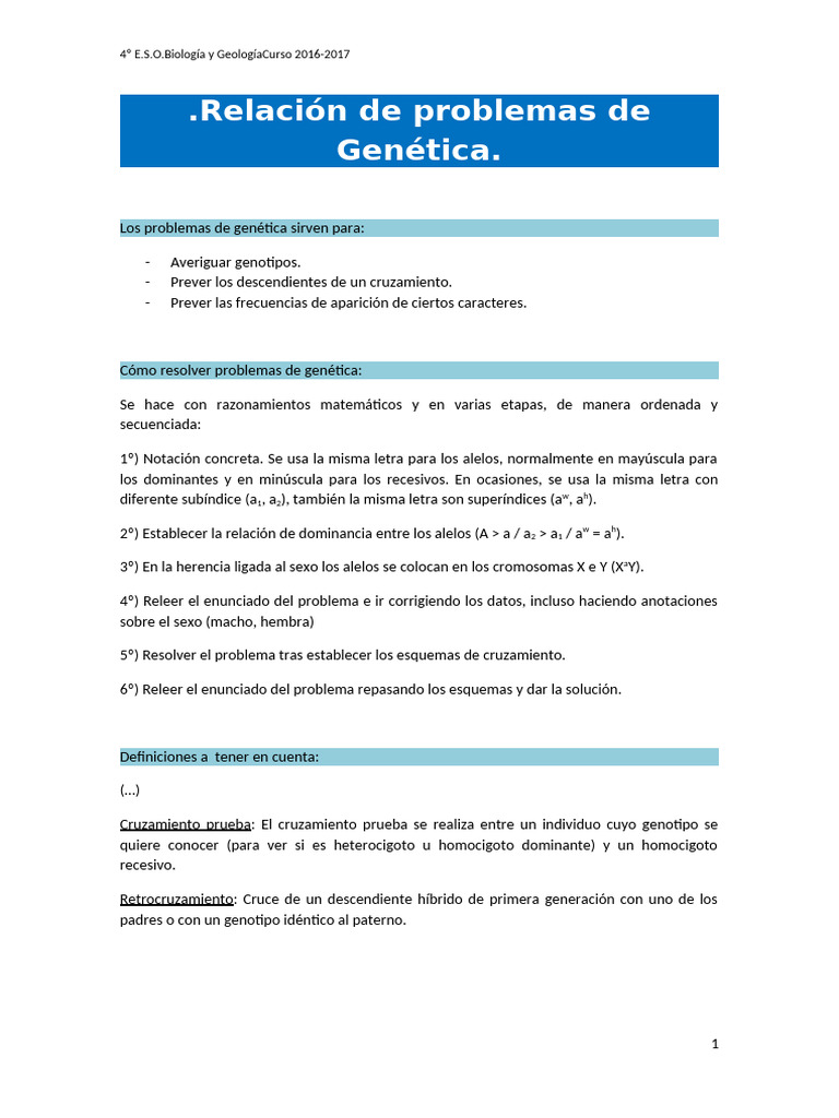 Problemas de Genética para 4º E.S.O. | PDF | Dominancia (Genética ...