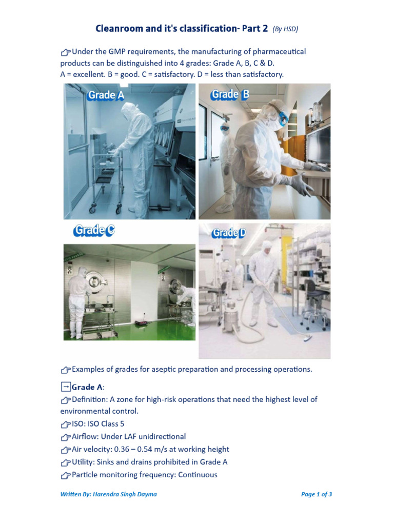 Cleanroom Classification Grades A-D | PDF