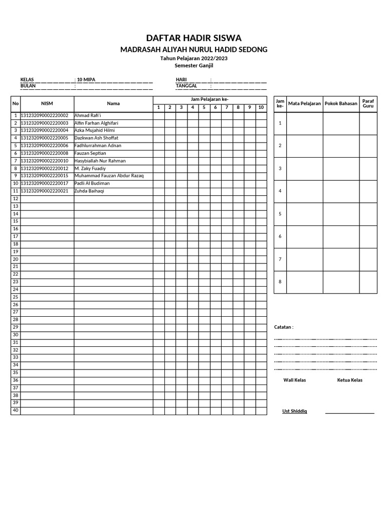 Absensi Santri 2023 - 2024 | PDF