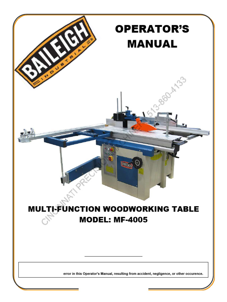 Baileigh MF-4005 Woodworking Saw Table | PDF | Legal Liability