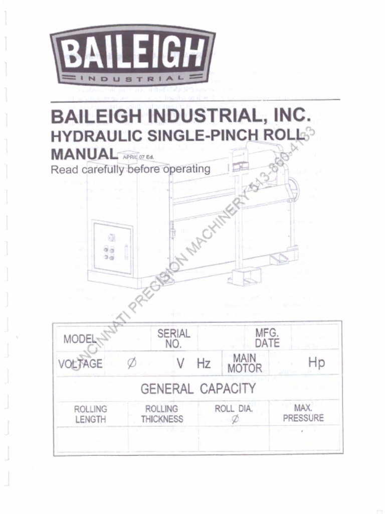BAILEIGH PR-510 Roll Operation and Parts Manual | PDF