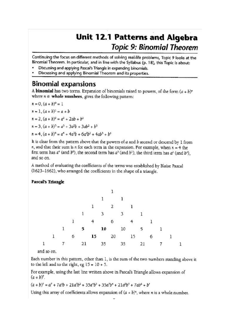 Binomial Theorem Lesson Notes | PDF