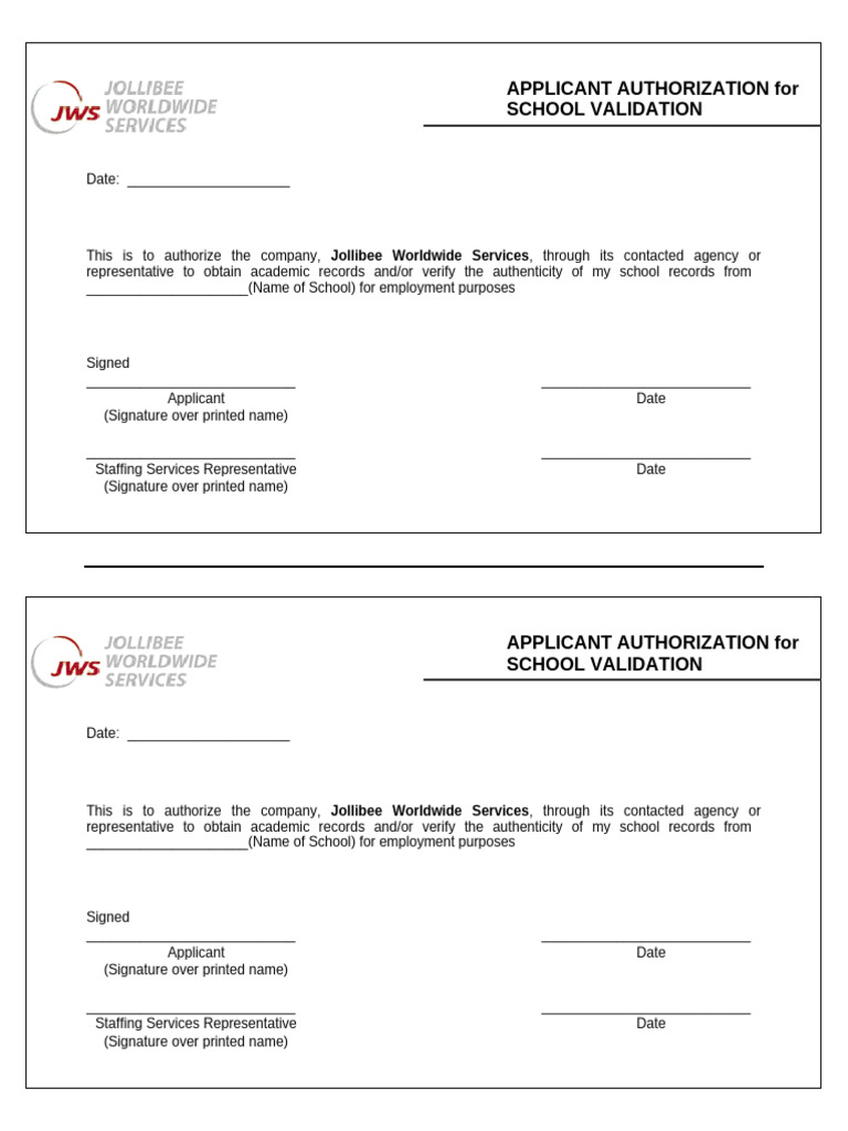 Authorization For School Validation | PDF