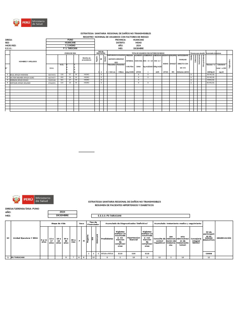 Informe de DNT TARUCANI DICIEMBRE | PDF | Hipertensión | Diabetes