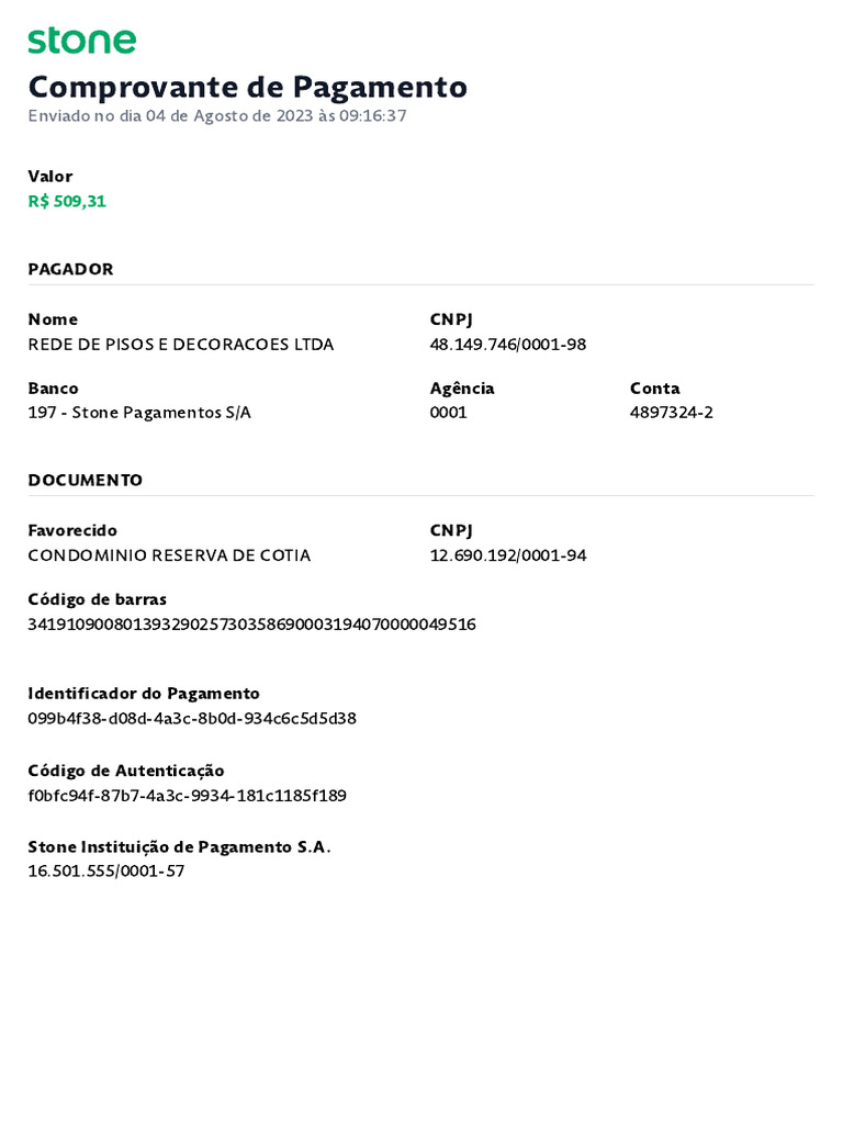 Comprovante de Pagamento Recebido | PDF