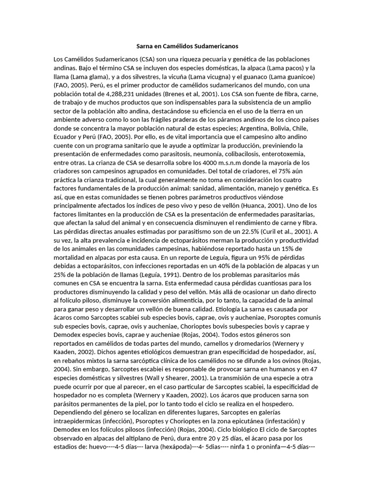 Sarna en Camélidos Andinos | PDF