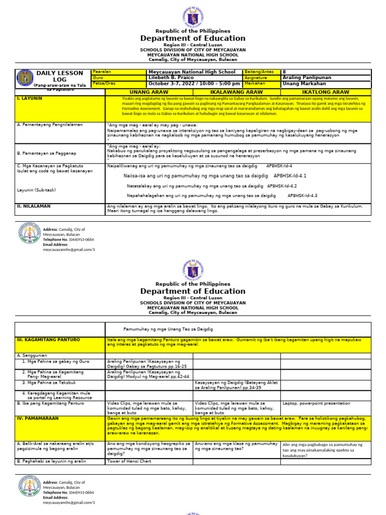 October 3 7 - Grade 8 AP DLL Template - WEEK 3 2 | PDF