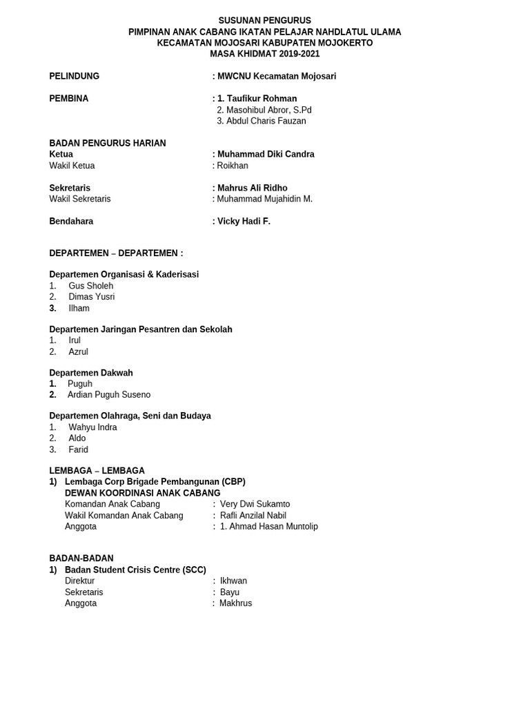 Susunan Pengurus IPNU | PDF