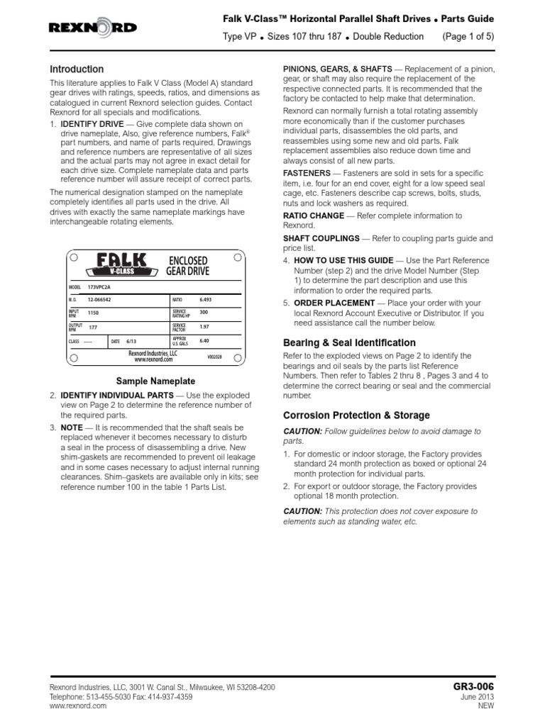 GR3 006 - Falk V Class Type VP, Sizes 107 187 Horizontal Parallel Shaft ...