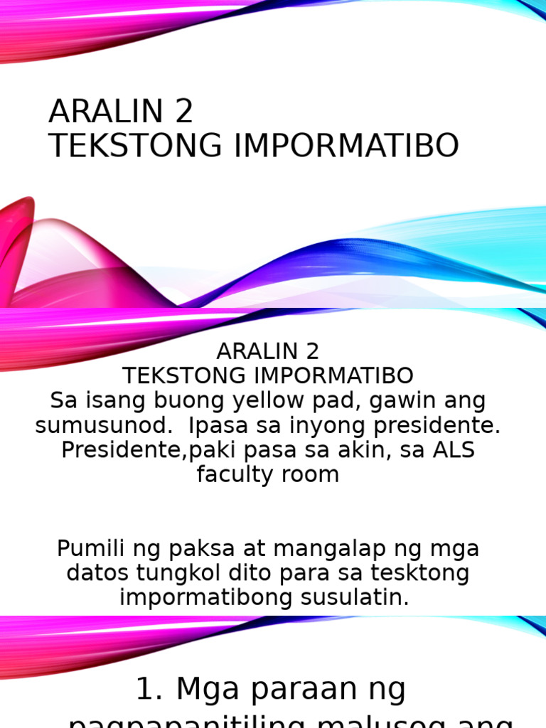 Aralin 2 Tekstong Impormatibo Paggawa Ng Tekstong Impormatibo | PDF