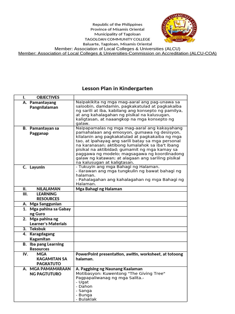 Lesson Plan in Kindergarten INSET 2024 | PDF