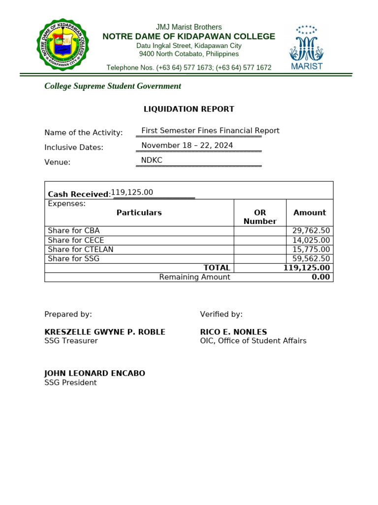 First Semester Fines Liquidation Report | PDF