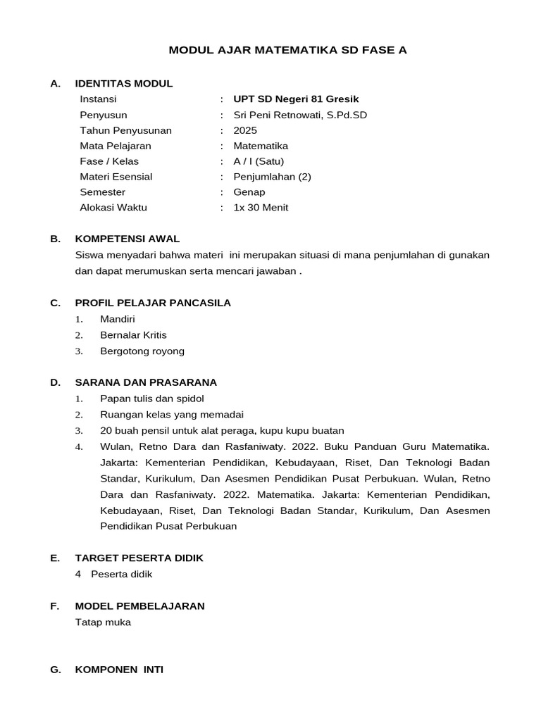 Modul Observasi Praktek Kinerja Kelas 1 Semester Genap | PDF
