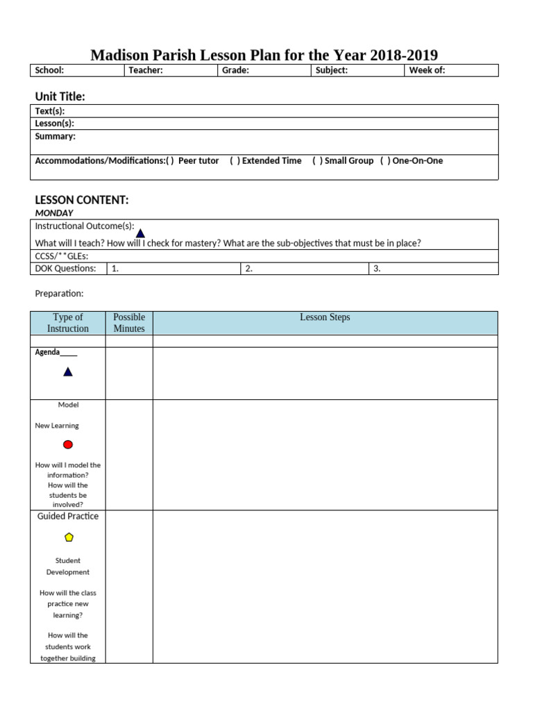 Lesson Plan 2018-2019 Revised | PDF | Educational Assessment ...